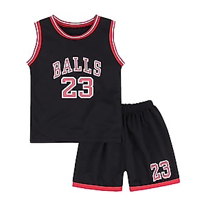GLIGLITTR Toddler Kid Basketball Jersey Outfit Baby Boy Girl Letters Tank Top + Track Shorts Sets Boy Summer Clothes (Black, 4-5T)