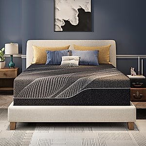 CH CHARME HOUSE Bamboo-Charcoal Queen Memory Foam Mattress 14 Inch, Liquid Gel Mattress for Cool Sleep and Relieve Pressure, Bed in a Box, Made in USA, 60”x80”x14”, Black