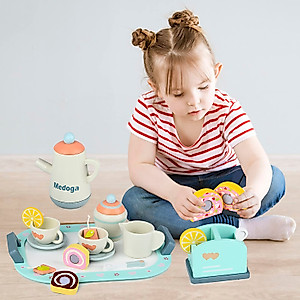 Wooden Tea Set toy Play Kitchen Accessories for Kids Pretend Play Food for Toddlers Tea Party Set for 3, 4, 5 Year Old Girls and Boys (Tea Set)