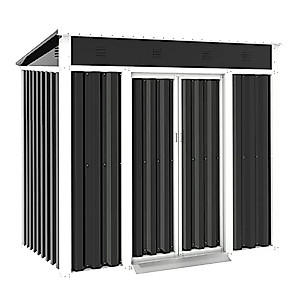 Crownland 4X6 FT Outdoor Garden Storage Shed Steel Garden Shed Tool House with Ventilation & Sliding Door (Grey), Gray