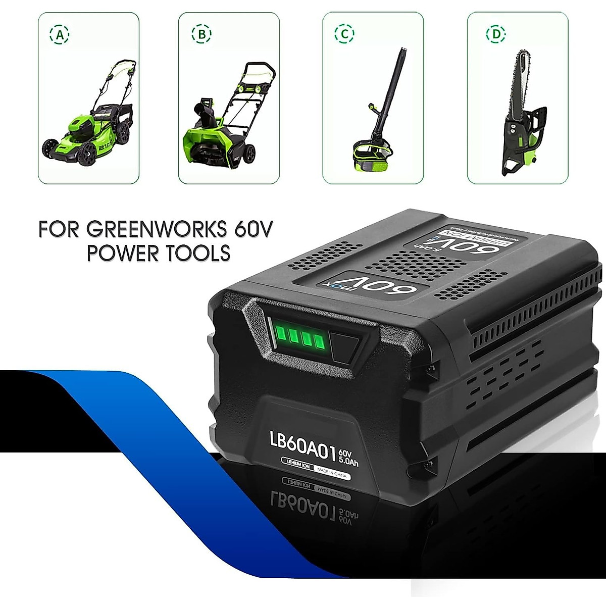 JIALIPOK 60V 5.0Ah Replacement for Greenworks Pro 60V Battery Max Lithium Ion LB60A00 LB60A01 LB60A02 LB60A03(Not for Kobalt&Powerworks)