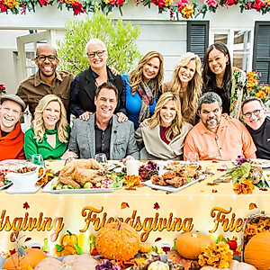 tineit 3 Pieces Friendsgiving Tablecloth, Happy Friendsgiving Decorations Plastic Tablecovers, Rectangle Friendsgiving Table Decorations for Fall Thanksgiving Friendsgiving Party, 108 * 54