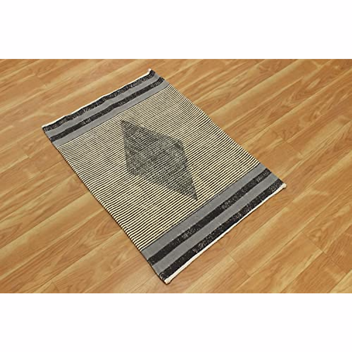 Casavani Hand Block Printed Area Rug Geometric Gray & Black Cotton Dhurrie Best Uses For Bedroom,Dining Room,Living Room,Balcony,Purch 4x6 5x8 6x9 Feet 4x12 Feet Runner