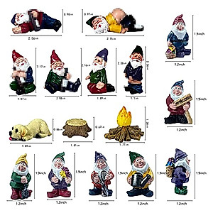 Wetufin - 16pcs Miniature Funny Garden Drunk Gnomes Mini Funny Creative Dwarf Garden Gnome Statues Decoration for Indoor Outdoor Yard Patio Bonsai Potted Plants Landscape Desk Decor, Gift for Kids