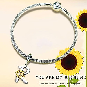 POWER WING Letter Charms R For Bracelets Sunflower Initial Charms Birthday Gifts For Women