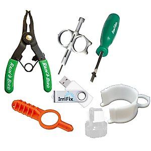 IrriFix Sprinkler Irrigation Adjustment Tool Set Rain Bird Spray Head Pull Up Tool, Hunter/Orbit Gear Drive Tool, ROTORTOOL, MP Rotator Tool, Hold Up Collar, USB Flash Drive w Instructions