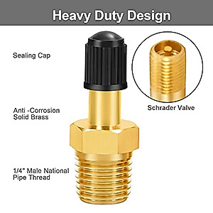 GODESON 1/4" NPT Tank Valve, Anti-Corrosion Brass Schrader Valve with 1/4" Male NPT,Using with Air Compressor Tanks(Pack of 4)