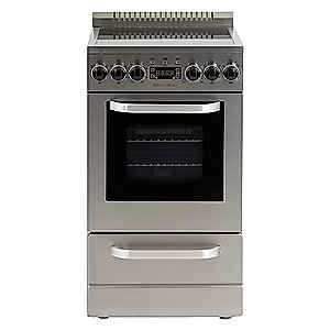 West Bend WB200ERPSS 20-Inch Electric Range, Compact Design, Top with 4 Cooking Zones, Glass Oven Door, Storage Drawer, and Rotisserie Accessories, 2.0 Cu. Ft, Stainless Steel, Metallic