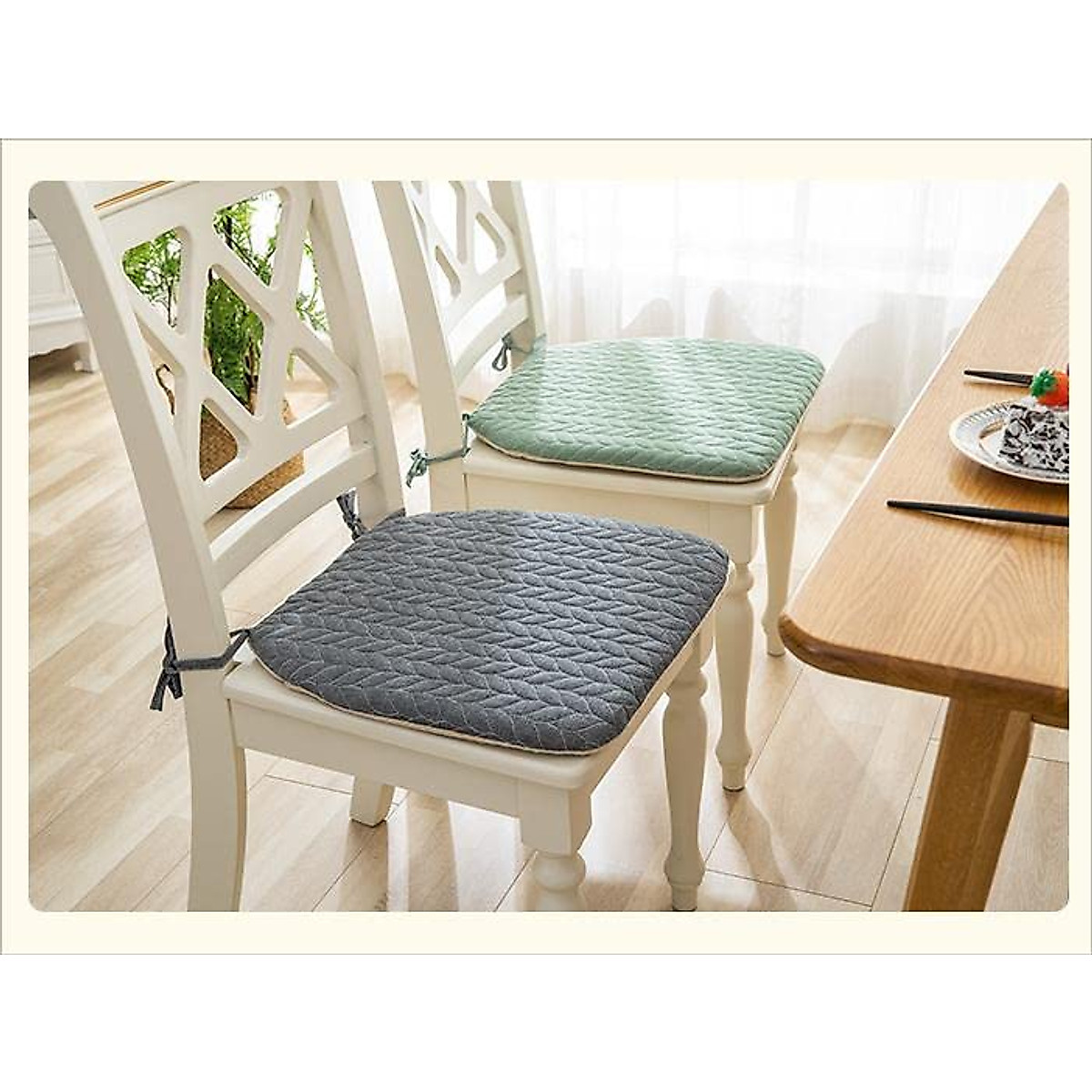 1/2/4 Pack Chair Pad with Ties,Kitchen Dining Chair Cushion Non Slip Seat Cushion with Removable Cover Office Chair Cushion Durable Soft Mat Pads (Green,4)