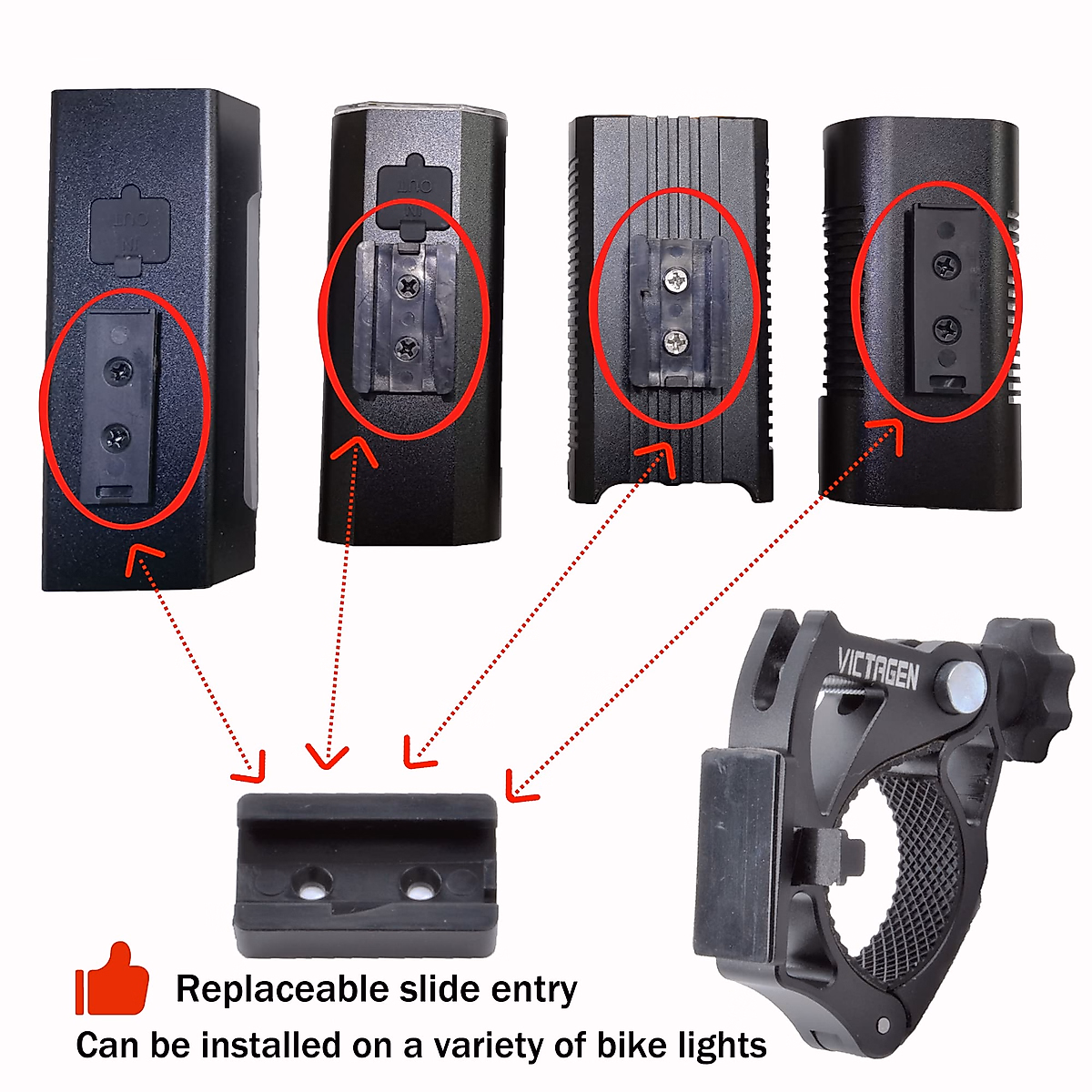 Replacement Bike Mount for Bike Light, Bike Lights Aluminum Mount, Universal Bike Headlight Bracket, Bicycle Light Holder, Easy to Install without Tools, for 22-33 Handlebar (1 PACK)