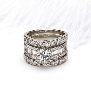 Ginger Lyne Collection Enchantment Beautiful 3pcs Engagement Wedding Ring and Band Set Size 11