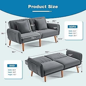 JOMEED 65" Velvet Loveseat Sofa,Modern Couch for Living Room,Futon Sofa Bed with Adjustable Backrest for Small Spaces,Dorm,Apartment