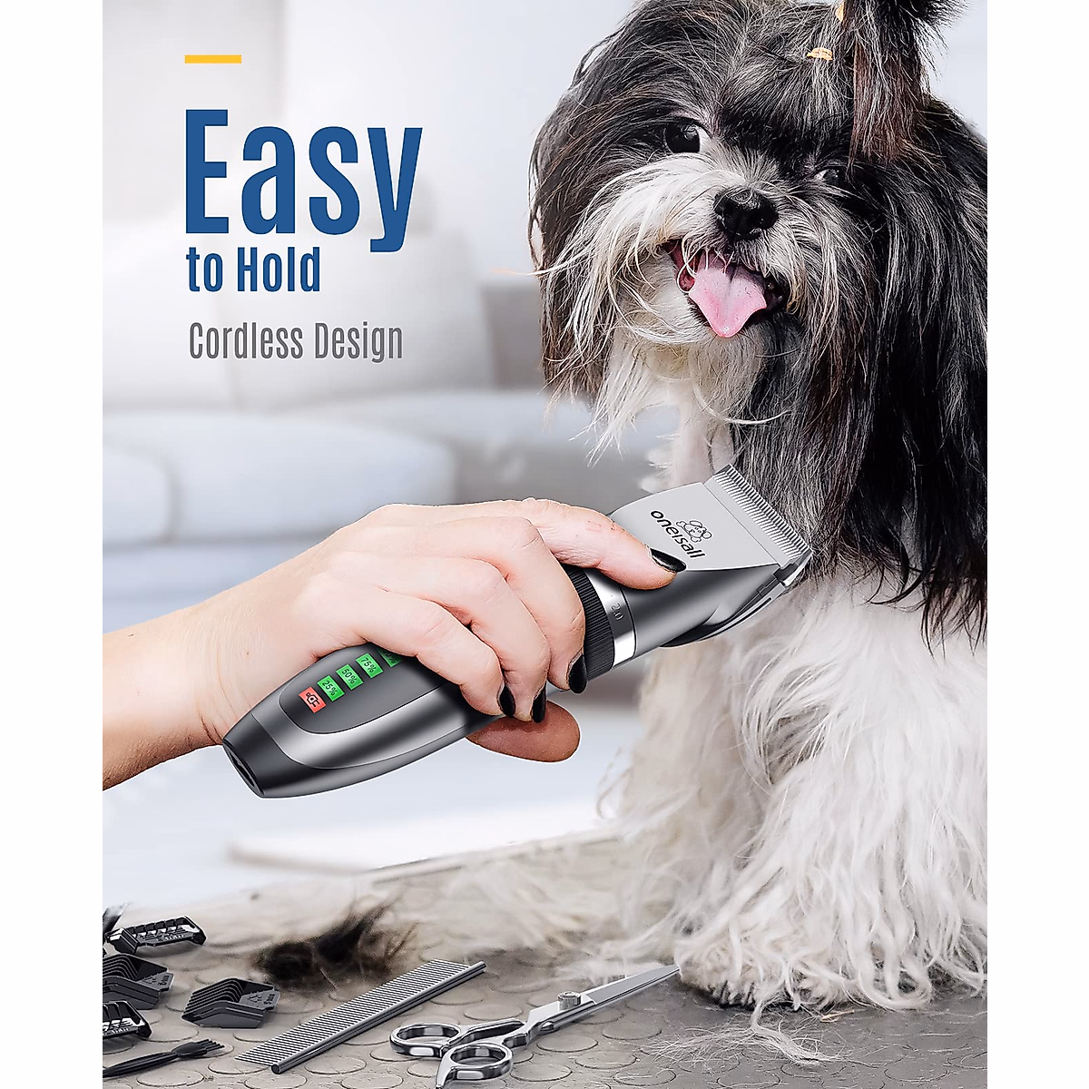 oneisall Dog Clippers and Dog Paw Trimmer Kit 2 in 1 Pet Cat Dog Grooming Kit Quiet Cordless Dog Clippers for Grooming Pet Hair Trimmers for Dogs Cats