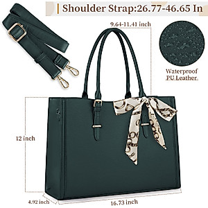 Laptop Bag for Women 15.6 inch Waterproof Laptop Tote Work Bag Leather Computer Tote Briefcase Bag Office Professional Large Capacity Handbag School Shoulder Green