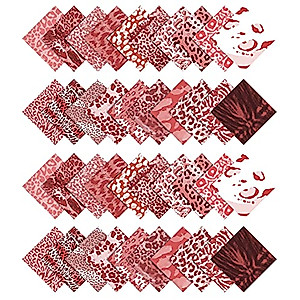 Soimoi 40Pcs Floral Artistic Print Precut Fabrics Strips Roll Up 1.5x42inches Cotton Jelly Rolls for Quilting - Red