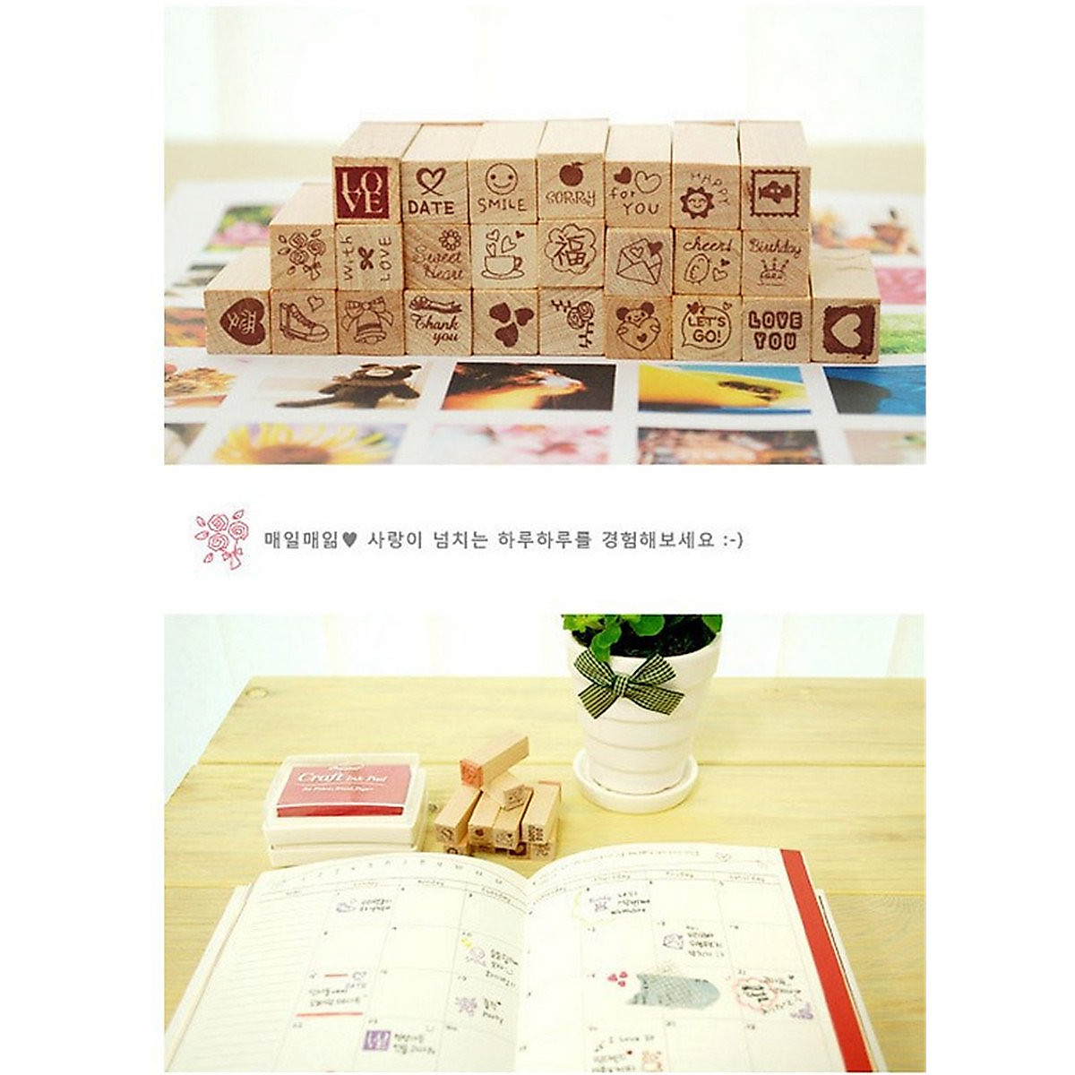 Pack of 25 Pcs Small Heart Shape Wooden Rubber Stamps with Box for DIY Craft Card and Photo Album (Red)