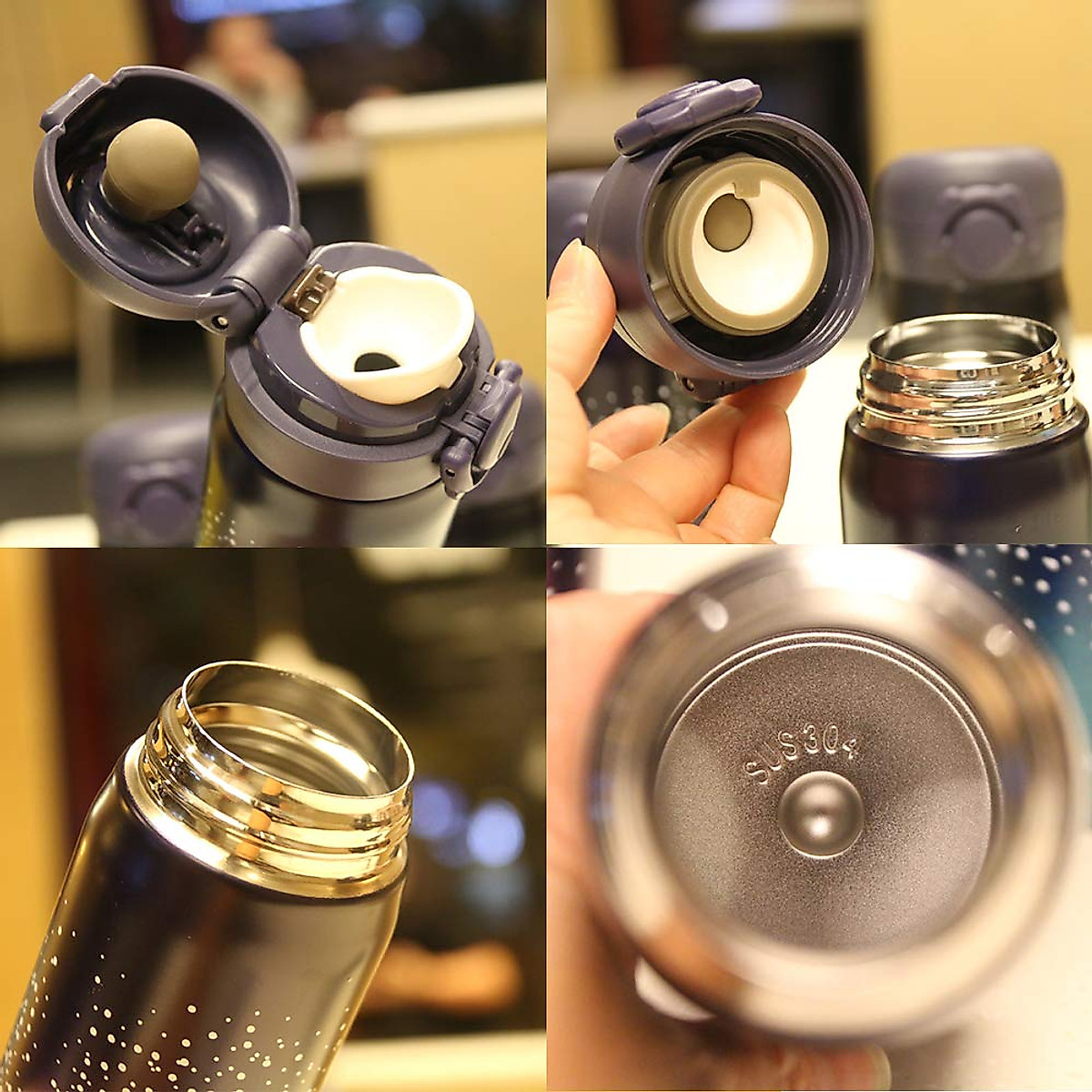 Water Bottle Thermoses Starry Sky, Thermal Vacuum Cups for Hot and Cold Drinks, BPA Free Stainless Steel Insulated Leak-proof Flask for Boys and Girls School Kids Indoor Outdoor Sports(17 oz Pink)