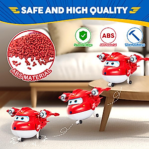 Super Wings - 5" Transforming 2-Pack Supercharged Jett & Super Pet Jett Airplane Toys | New from Season 5 | Airplane to Robot | Preschool Birthday Gifts for 3 4 5 Year Old Kids | with Light Effect