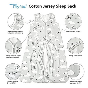 TILLYOU Cotton Sleep Sack 2 Pack - TOG 1 Baby Wearable Blanket with 2-Way Zipper, Extra Soft Sleeveless Sleeping Bag for Infants, 6-12 Months, Grey Cloud & Gray Arrow