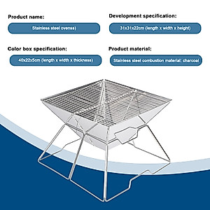 Portable Charcoal Grill,Quadrangle barbecue rack, Folding Stainless Steel Camping Fire Pit，Backpacking Grill for Outdoor Cooking Hiking Camping Picnics