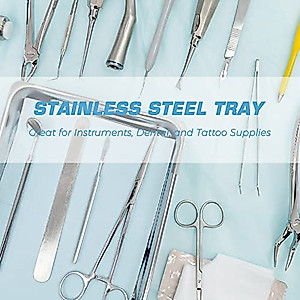 Stainless Steel Tray - Narkysus 5 Pack Stainless Steel Dental Lab Tray 13.5'' X 10'' Flat Metal Tray Tool for Lab Dental Instrument Bathroom Organizer Tattoo Station Tattoo Supplies
