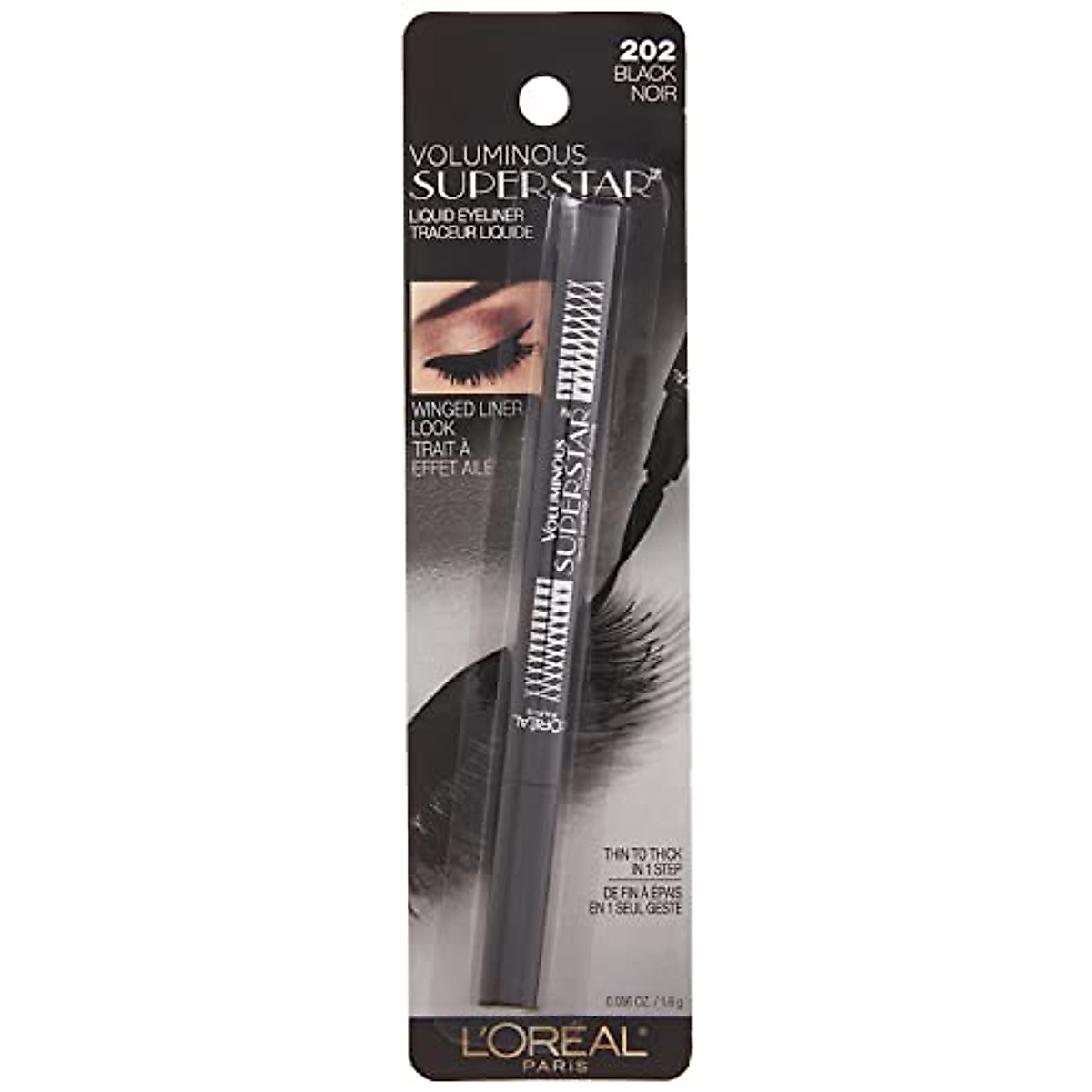 L'Oreal Paris Voluminous Superstar Liquid Eyeliner Pen, Black [202] 0.056 oz