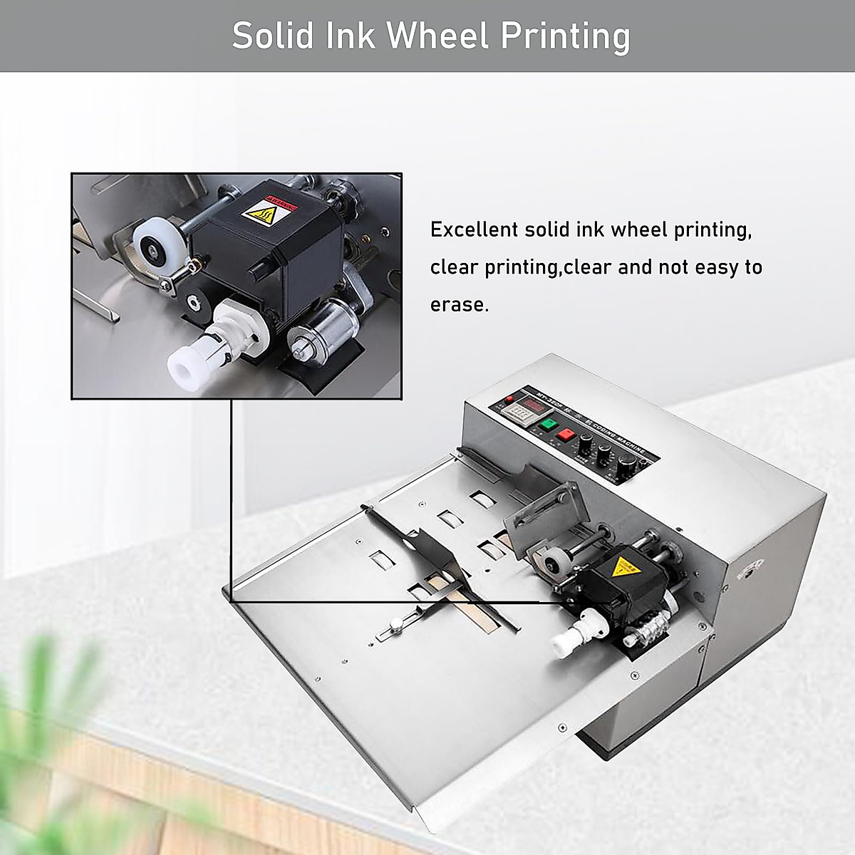 INTSUPERMAI Solid-Ink Coding Continuous Printing Machine Wheel Label Coding Date Paper Printer (Stainless Steel Widen)