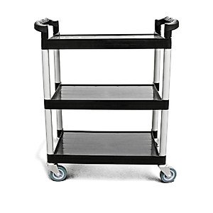 New Star Foodservice 54538 250-Pound Plastic 3-Tier Utility Bus Cart with Locking Casters, 32" x 16" x 38", Black