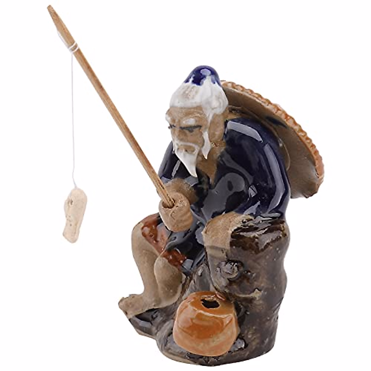 Cabilock Mini Fisherman Figurines Ceramics Chinese Mudman Sitting Fishing Garden Statue Ornament for Fish Tank Micro Landscape Bonsai Fairy Garden Decorations