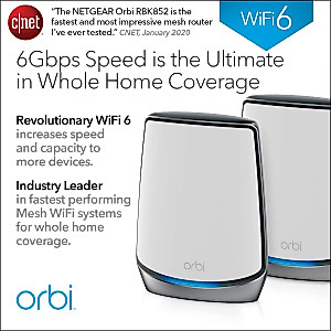 Netgear Orbi Whole Home Tri-band Mesh WiFi 6 System (RBK852) Router with 1 Satellite Extender | Coverage up to 5,000 sq. ft. and 100+ Devices | AX6000 (Up to 6Gbps) (Renewed)