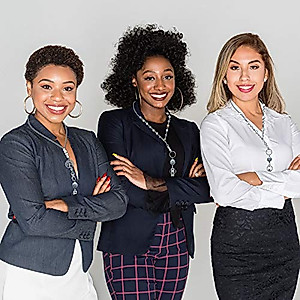 3 Pieces ID Badge Lanyard Necklace with ID Holder Clip Stainless Steel Beaded Chain Retractable Badge Reel Valentine Present (Chic Style)