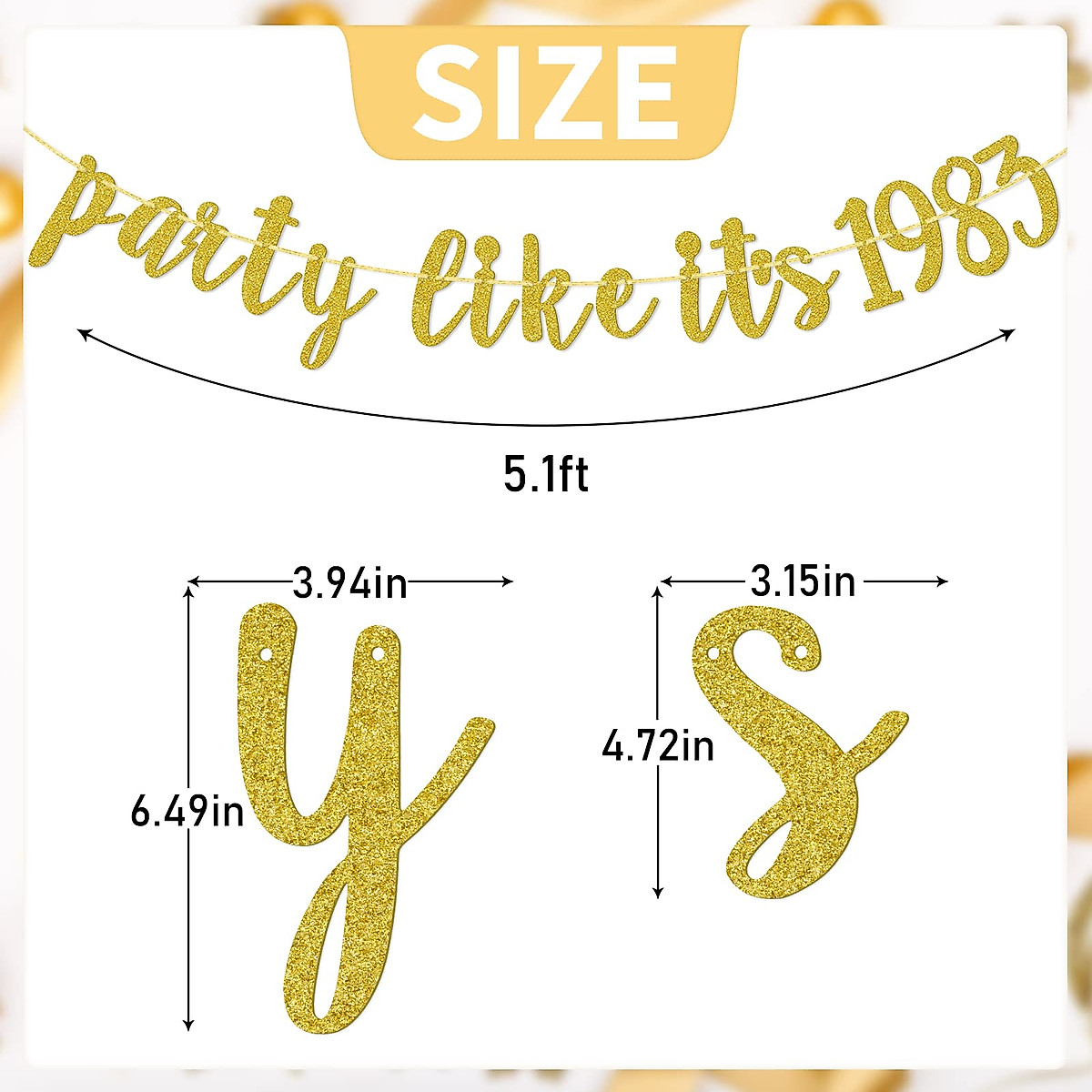 Party Like It's 1983 Banner, 41st Birthday Anniversary Party Decorations, Back in 1983 Birthday Decoration, Pre-Strung, Gold Glitter