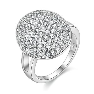 Uloveido White Synthetic Moissanite Diamond Accent Dome Ring - Cluster Cubic Zirconia Paved Statement Wide Bands (Size 8) PJ4297
