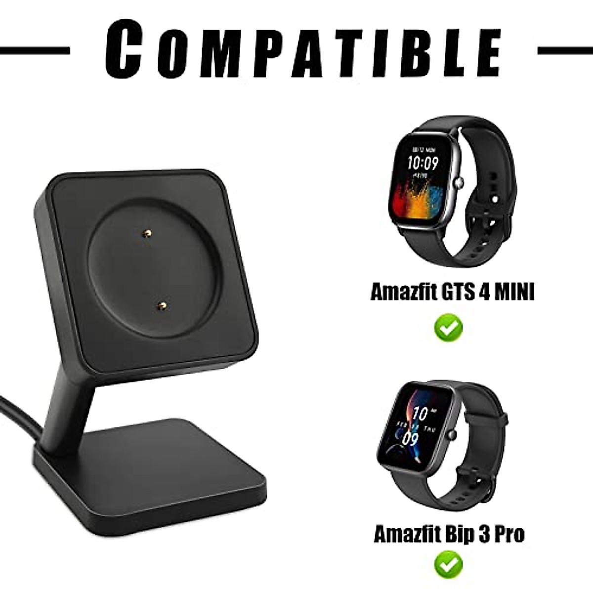 RUKUHOT Magnetic Replacement Charger Dock Compatible with Amazfit GTS 4 Mini & Amazfit Bip 3 Pro Smartwatch,Nightstand Charging Base with 3.3ft USB Charger Cord Fit for Amazfit GTS 4 Mini Smartwatch