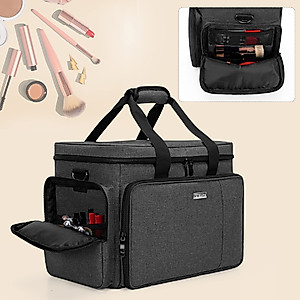 BAFASO Large Makeup Bag Cosmetic Bag with Removable Dividers, Travel Makeup Case Holds Cosmetics and Hair Supplies, Black