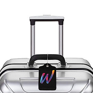 2 Pack Initial Luggage Tags for Suitcase, Colorful Letter Design Cruise Name Bag Tags, Novelty Baggage Identifiers with Full Privacy Cover, Leather ID Label for Women Men Kids Travel, Rainbow Letter W