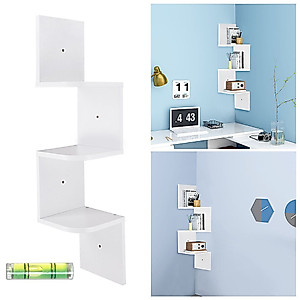 ZeHuoGe White 3 Tiers Wall Mount Corner Shelf Wood Storage Organizer W/Gradienter MDF + Melamine Board 7-7/8"L x 7-7/8"W x 32-1/4"H Height of Each Layer 7-7/8" Home Office US Delivery (White)