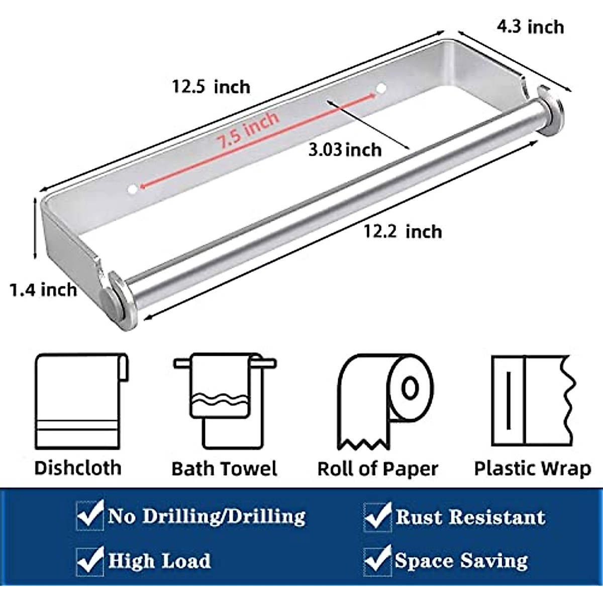 Lazysheep Paper Towel Holder Under Cabinet for Kitchen，Self Adhesive or Screw Mounting Paper Towel Holder，Wall Mount Paper Towel Holder Paper Roll Holder No Drilling Suitable for Kitchen Bathroom