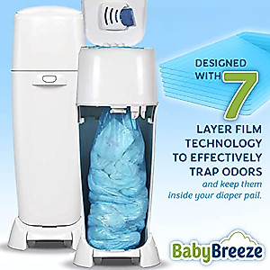 BabyBreeze Diaper Pail Refill Bags Compatible with Playtex Diaper Genie Pails Odor Absorbing Diaper Disposal Trash Bags - 1400 Count (5-Pack)