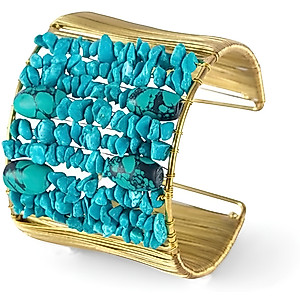 BiiU Elegant bracelet/Hand Cuff jewellery made up of golden metal and semi precious stones, MediumTurquoise