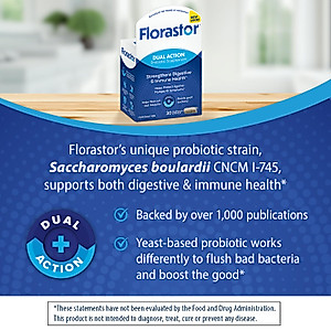Florastor Probiotics for Digestive & Immune Health, 30 Capsules, Probiotics for Women & Men, Helps Flush Out Bad Bacteria, Boost The Good with Our Strain Saccharomyces Boulardii, Packaging May Vary