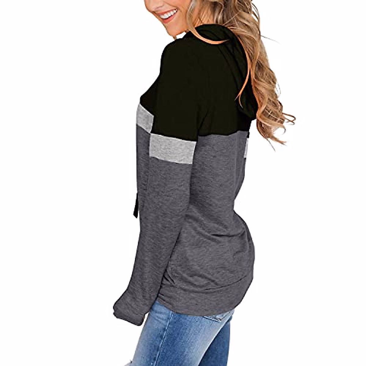 Womens Tops Long Sleeve Shirts Fall Sweatshirts Lightweight Sweaters Sports Hoodies Fashion Clothes Ladies Casual Tunics Loose Fitting Tees Blouses Camisas de Mujer Sudaderas Sueter Moda Playeras Black Gray Medium