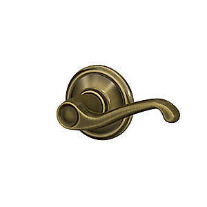 Schlage F10 FLA 609 Flair Door Lever, Hall & Closet Passage Lock, Antique Brass
