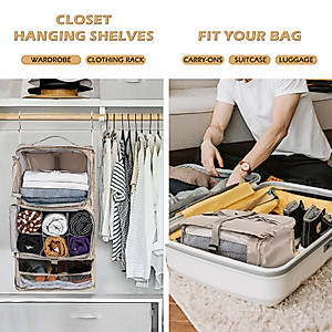 Surblue Hanging Shelves Travel Compression Packing Cube for Carry-on Luggage Suitcase Collapsible Transformable Garment Closet Organizers Large Capacity, Beige, XL