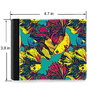 Ztion Unique Desige Pattern - Colorful Betta Fish Pattern, Slim Front Pocket Wallet Billfold RFID Blocking