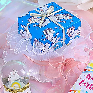 WRAPAHOLIC Birthday Wrapping Paper Roll - Unicorn Rainbow Pony Pink Blue with Cut Lines - 4 Rolls - 30 inch X 120 inch Per Roll