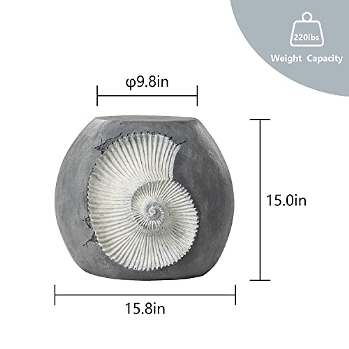 COSIEST Nautilus Sculpture End Table, 15.8x15 inch Concrete Finish Accent Table, Round Side Table for Garden Yard Patio, Light Gray