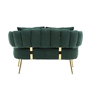 Gustonhon Modern Polyester Loveseat Couch,Futon Small Sofa with Gold Metal Legs, 2-Seater Upholstered Mini Sofa Couches for Living Room Bedroom Office Balcony Studio Apartment Love Seat (Emerald)