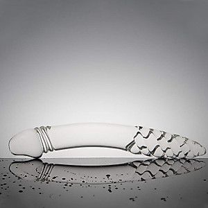 Glass Dildo, Crystal Double-ended Penis Pleasure Wand with Spiral Texture and Vivid Glans Anal Butt Plug for G-spot Stimulation