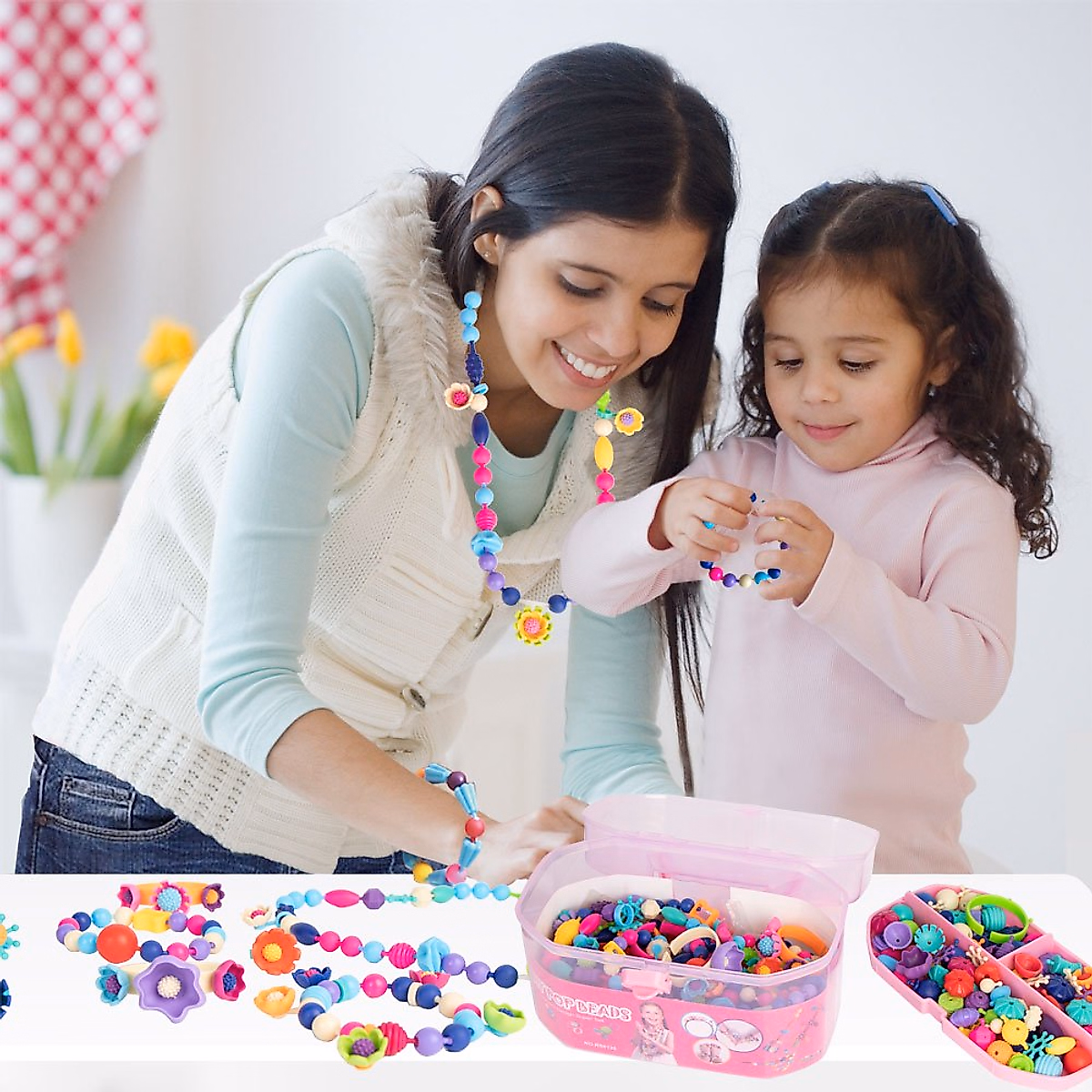 BIRANCO. Pop Beads, Jewelry Making Kit - Arts and Crafts for Girls 3-7 Years Old, Snap Beads Toys - Necklace, Bracelet, Ring Creative DIY Set - 520 pcs